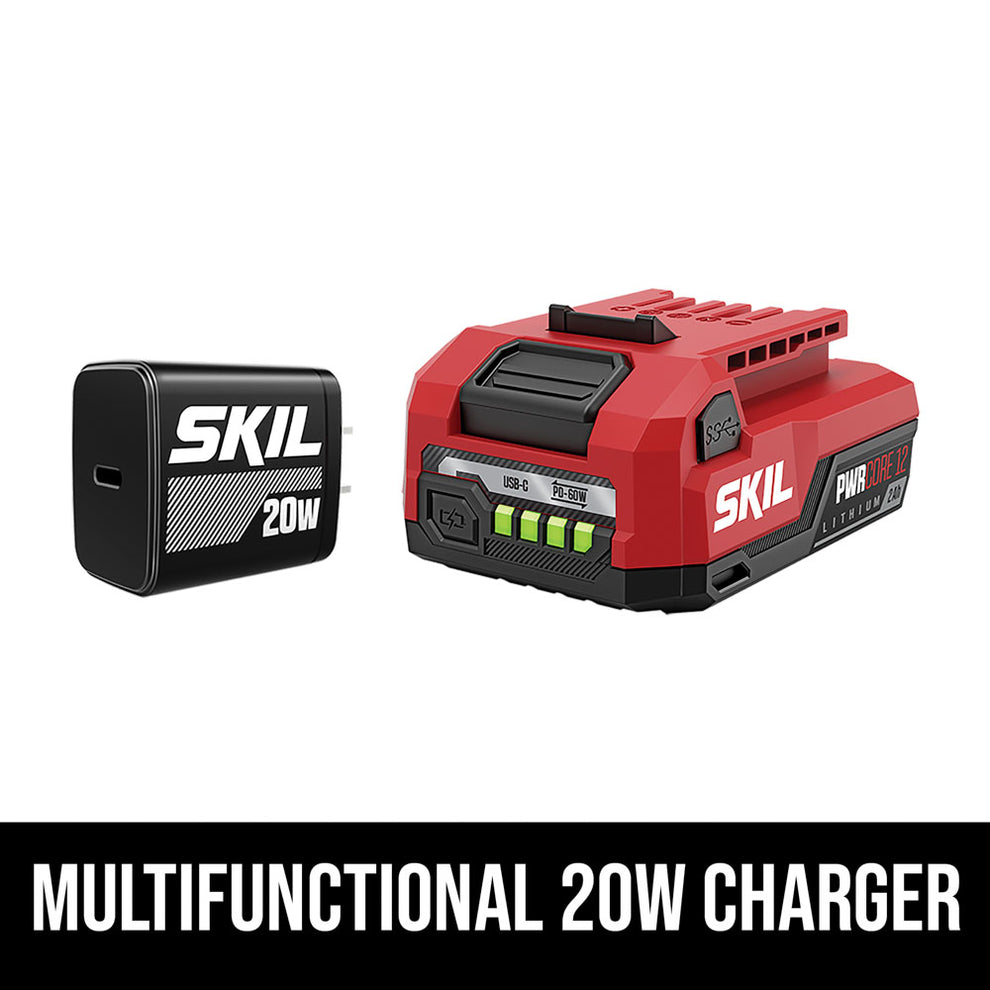 PWR CORE 12™ 2.0Ah 12V USB-C Battery and Charger Starter Kit | SKIL ...