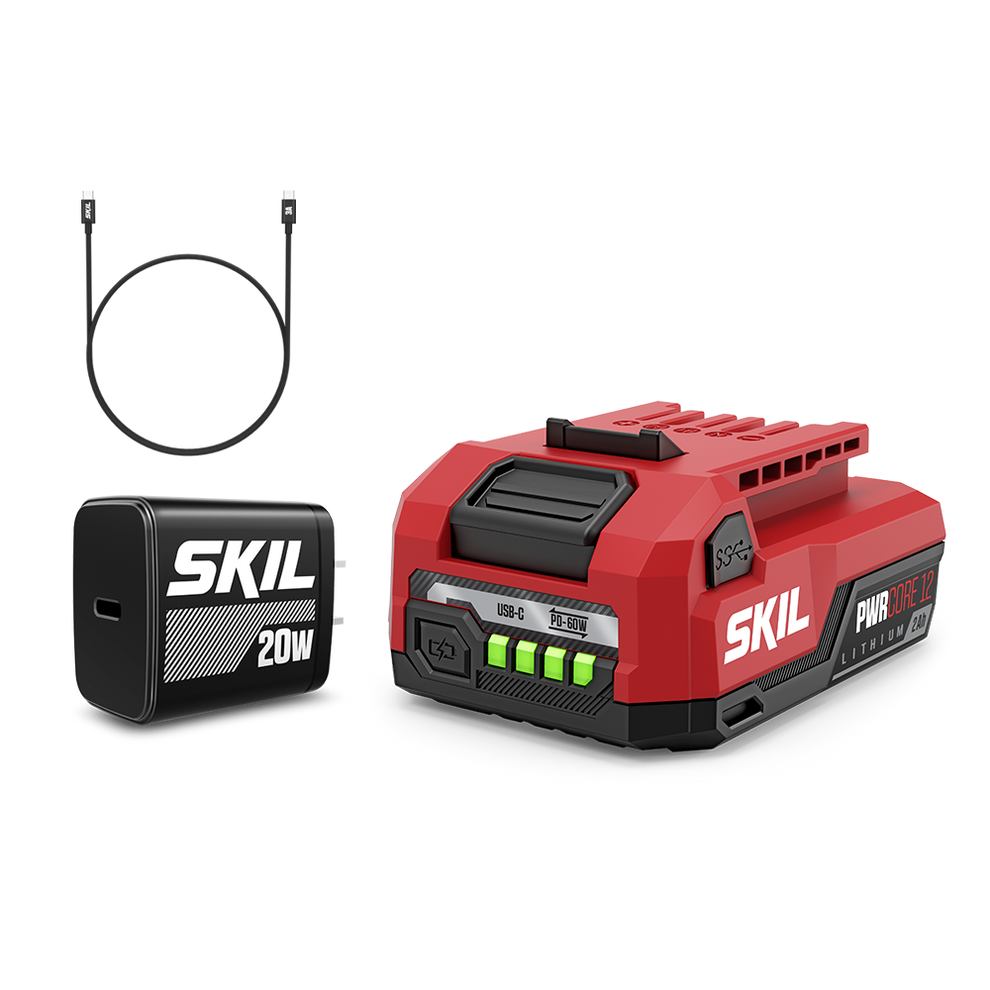 PWR CORE 12™ 2.0Ah 12V USB-C Battery and Charger Starter Kit | SKIL ...